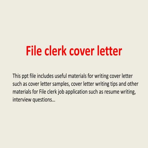Cover Letter For File Clerk Free File Clerk Cover Letter Template To