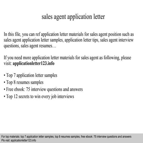 sales agent application letter | PPT