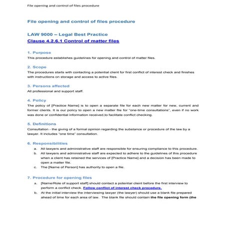 File opening and control of files procedure | DOCX