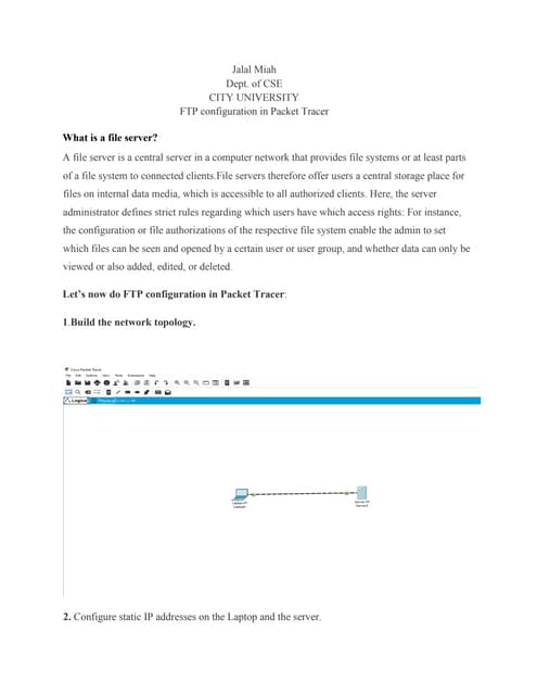 Ftp server configuration on cisco packet tracer | PDF