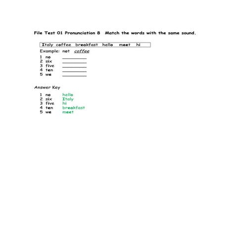 File Test 01 Pronunciation 8 Match the words with the same sound | DOC
