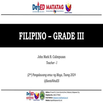FILIPINO 3 - QUARTER 4 - PAGBUO NG BUOD O LAGOM TUNGKOL SA KWENTONG ...