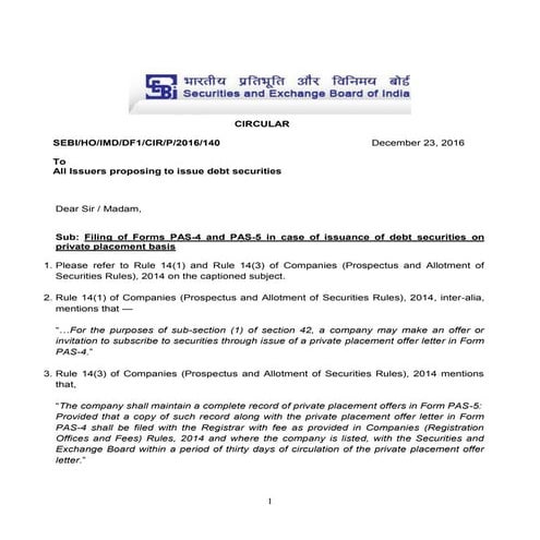 Filing of forms pas 4 and pas-5 in case of issuance of debt securities ...