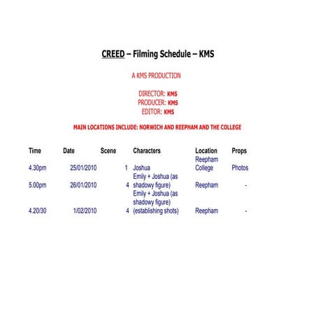 Filming schedule | PPT
