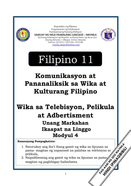 Filipino Reviewer for Grade 11 Gas Quarter 1 | PDF