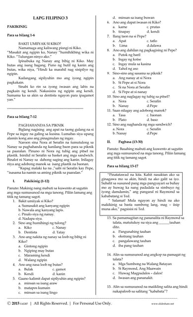 K to 12 Grade 3 LAPG DRY RUN - 1 with EDQ | PDF