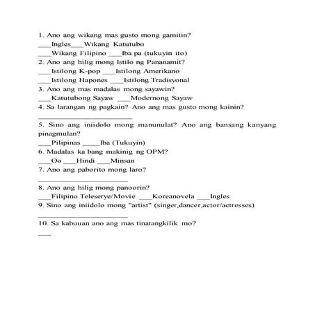 Talatanungan Filipino | DOCX