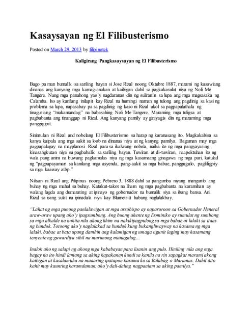 Filipino 10 (El Filibusterismo) - Kaligirang Pangkasaysayan ng El Filibusterismo | PPTX