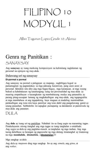 PANITIKAN - KAHULUGAN, MGA URI AT MGA HALIMBAWA | PPTX