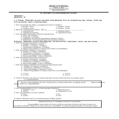 DIAGNOSTIC TEST FOR Filipino 2 | DOCX