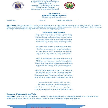 FILIPINO 8-Activity SHEET 1. filipino 9-7 | DOCX