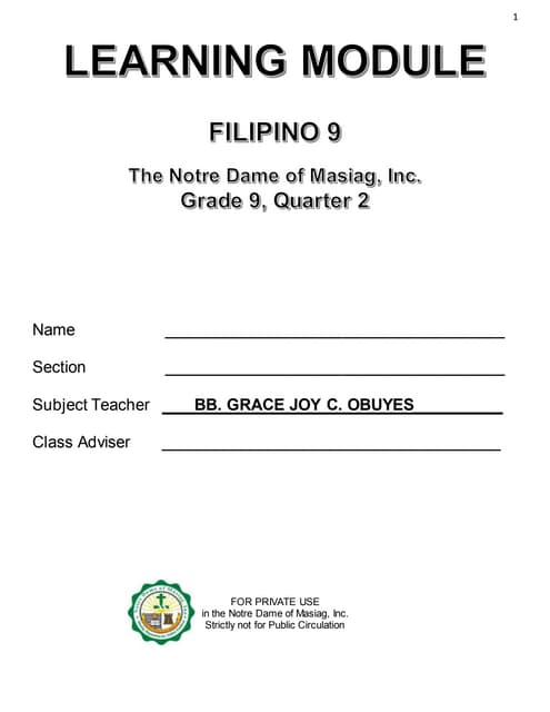 Filipino 9 Curriculum Guide rev.2016