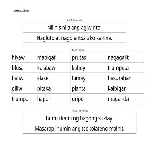 Filipino Grade three reading materials elementary | DOCX