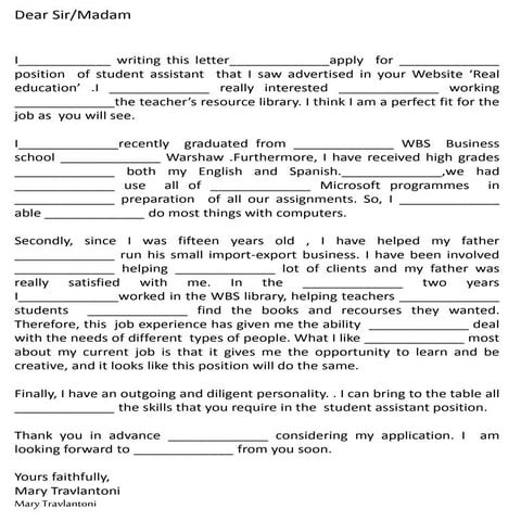 Fill in the gaps exercise /application letter | PPTX
