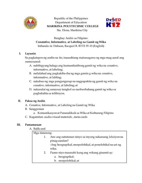 Conative, informative at labeling na gamit ng Wika | PPTX