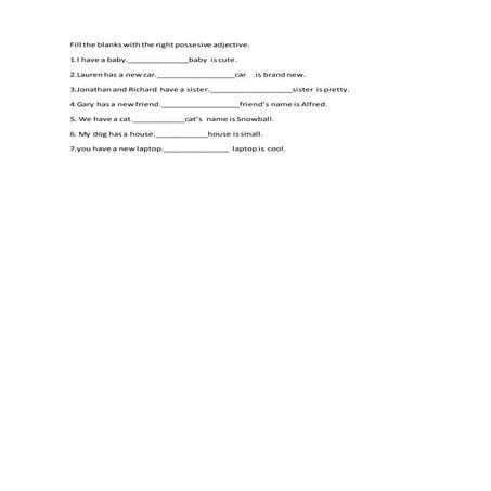 Fill the blanks with the right possesive adjective | DOCX