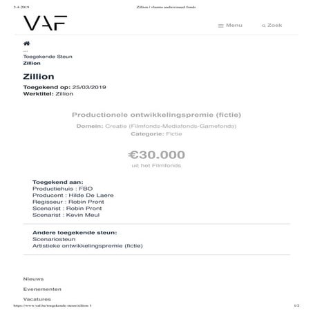Film over de Zillion krijgt 30.000 euro productiesteun | PDF ...
