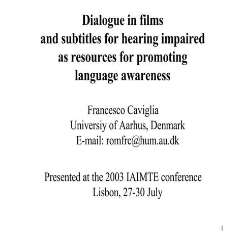 Film dialogue, subtitles and language awareness | PPT