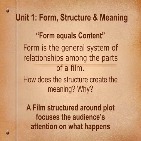 Film Studies Unit 1 Structure/Story/Form | PPT
