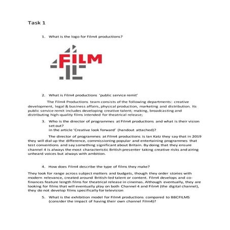 Film 4 Productions Case Study - G322 Institution & Audience | PPTX
