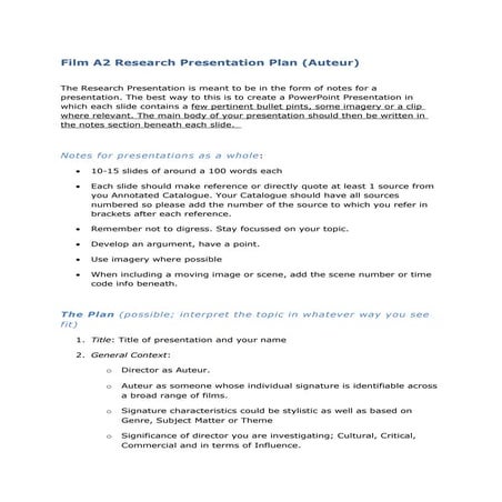 Film a2 research presentation plan | DOC