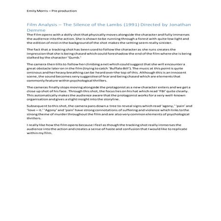 Film analysis - The Silence of the Lambs | DOCX | Documentary | Genres