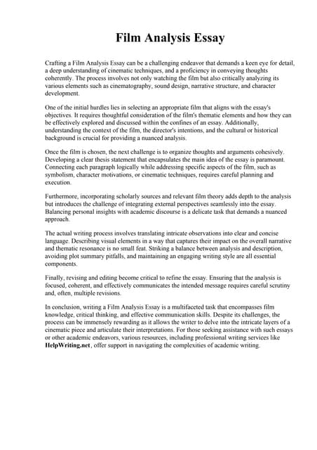 Film Analysis Essay Example. The University of Tampa | PDF