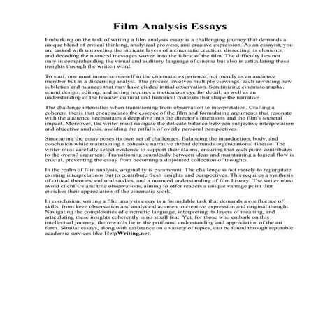 Film Analysis Essays. Film Analysis Terms Narrative Essays | PDF