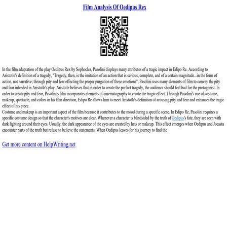 Film Analysis Of Oedipus Rex | PDF