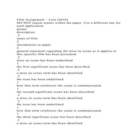 Film Assignment – Lion (2016)DO NOT repeat scenes within the pap.docx