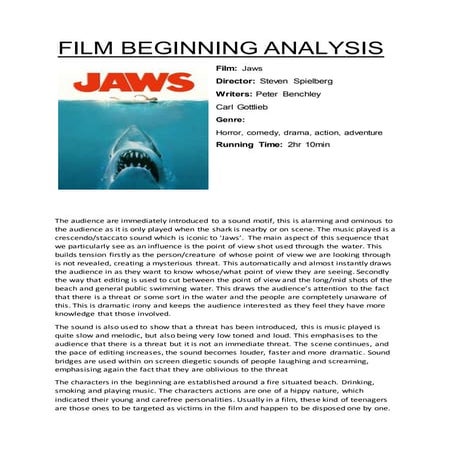 Film beginining analysis jaws | DOCX | Musicals | Genres