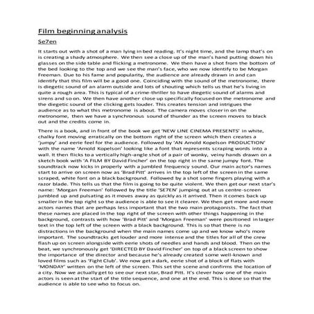 Film beginning analysis - Se7en | DOCX