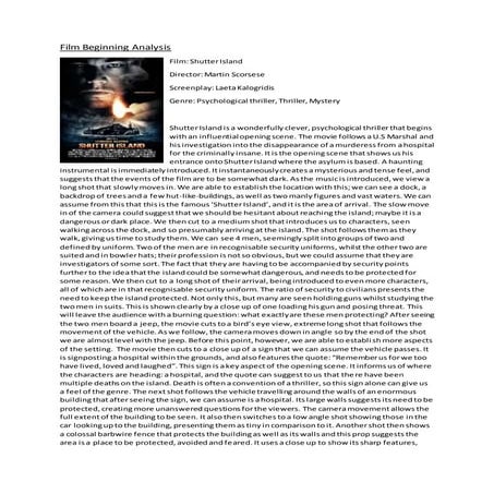 Film beginning analysis shutter island | PDF