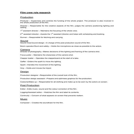 Film crew role research | DOCX
