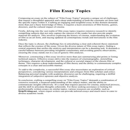 Film Essay Topics. Mid Michigan Community College | PDF