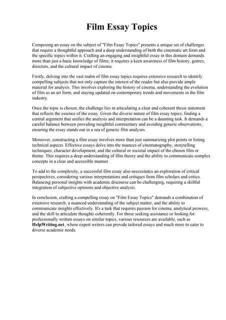 Film Analysis Essay Example. The University of Tampa | PDF