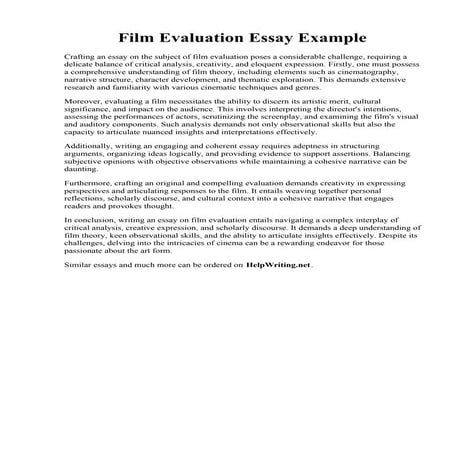Film Evaluation Essay Example. GCSE Film Studies: Evaluation examples | PDF