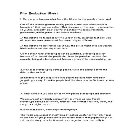 Film evaluation sheet. chantel wager | DOCX