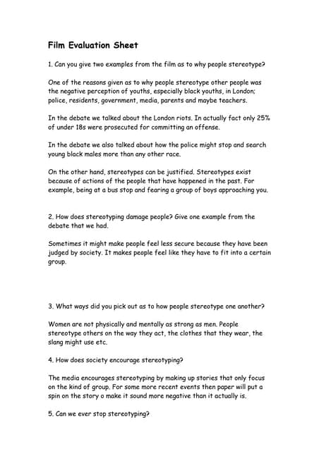 Film evaluation sheet. chantel wager | PDF