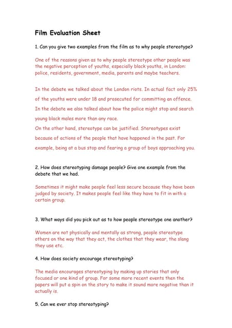 Film evaluation sheet | DOCX | Style & Fashion