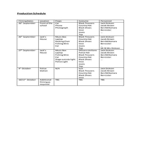 Production schedule | DOCX