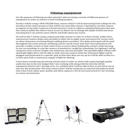 Filming equipment necessary | DOCX | Video Production | Content Production