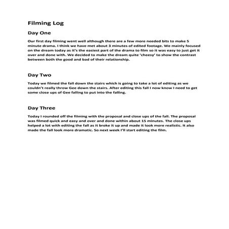 Filming log | DOCX | Video Production | Content Production