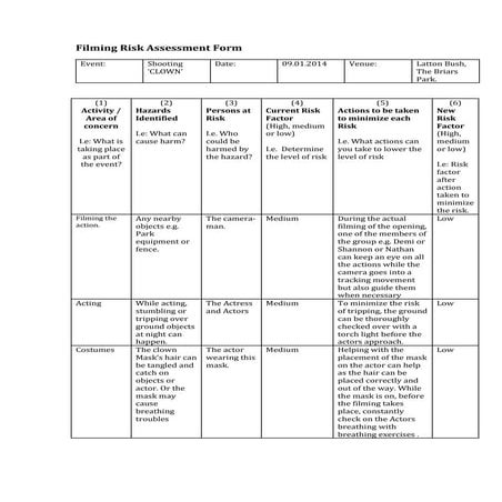 Filming risk assessment form | DOCX