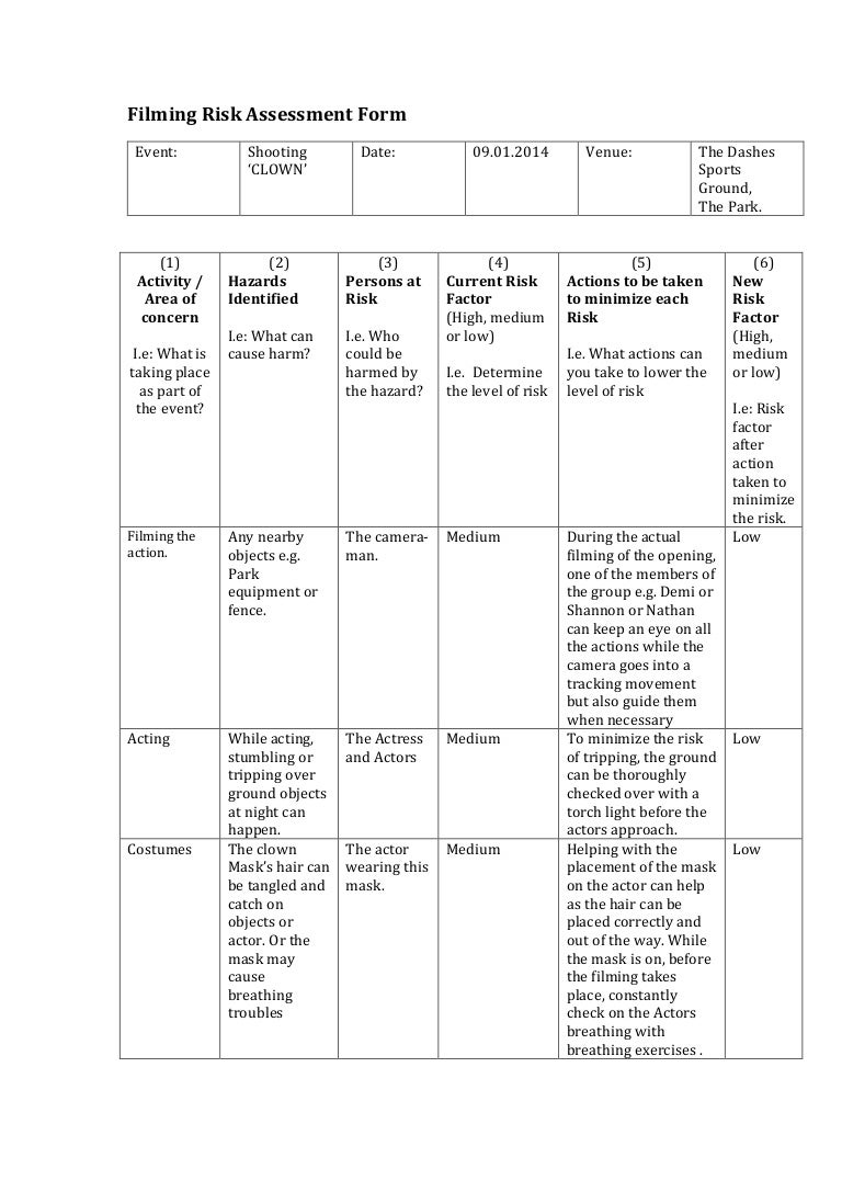 Film Shoot Risk Assessment at Lucille Minor blog