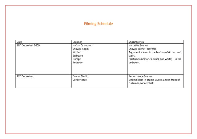 Production schedule | DOCX