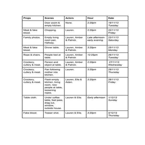 Filming schedule | PDF