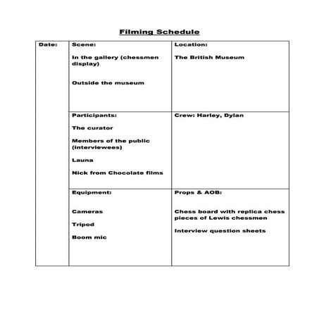 Filming schedule | DOCX