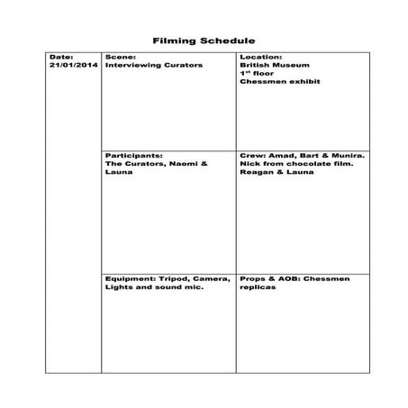 Filming schedule | DOCX