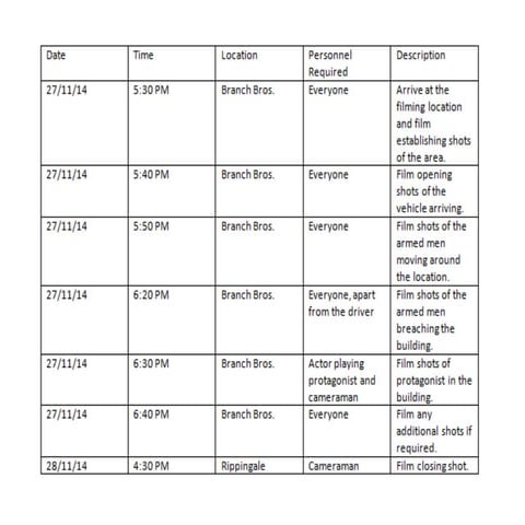 Filming Schedule | PPTX